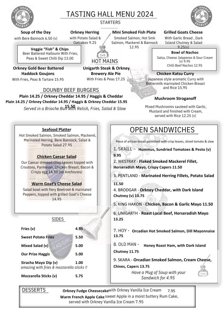 Tasting Hall updated menu July 2024 | Sinclair Breweries